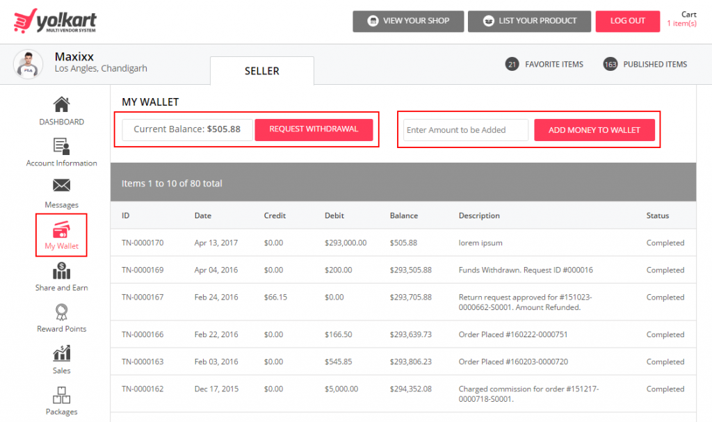 How a seller can access 'My Wallet' section and manage it? - YoKart FAQs